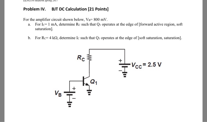 Solved Problem IV. BJT DC Calculation [21 Points] For the | Chegg.com