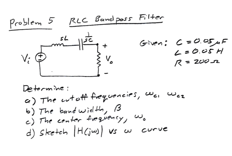 Solved Problem 5 RLC Bandpass Filter Given: | Chegg.com