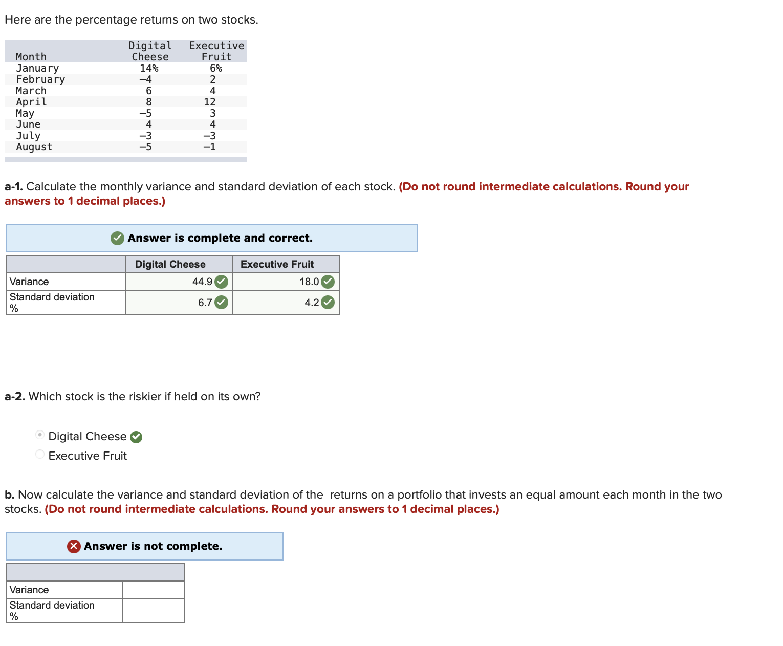 Solved Here are the percentage returns on two stocks. a-1. | Chegg.com