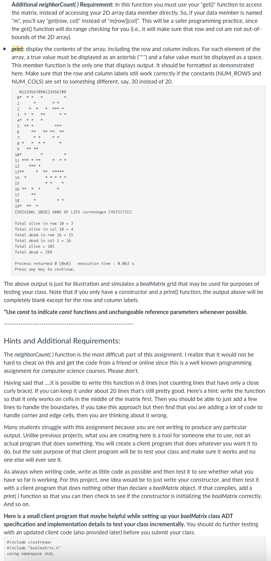 Solved Project 3: Game of Life Program [60 points] Phase 1: | Chegg.com