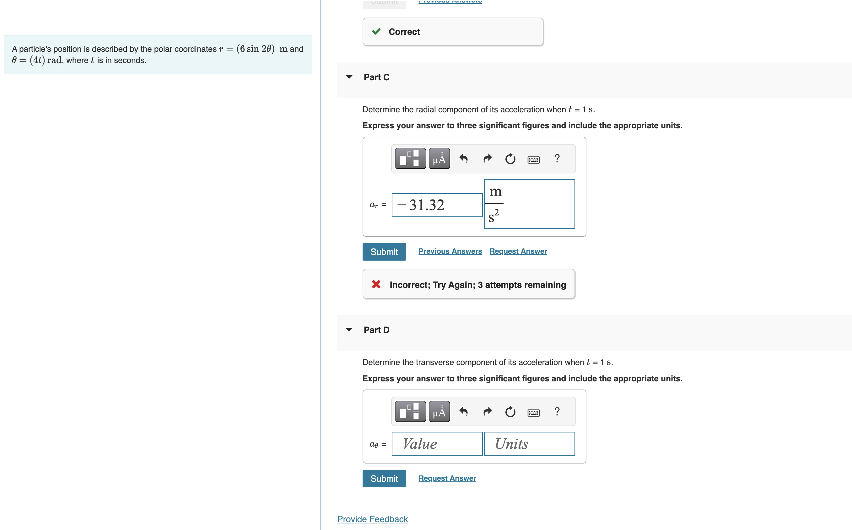 Solved A particle's position is described by the polar | Chegg.com