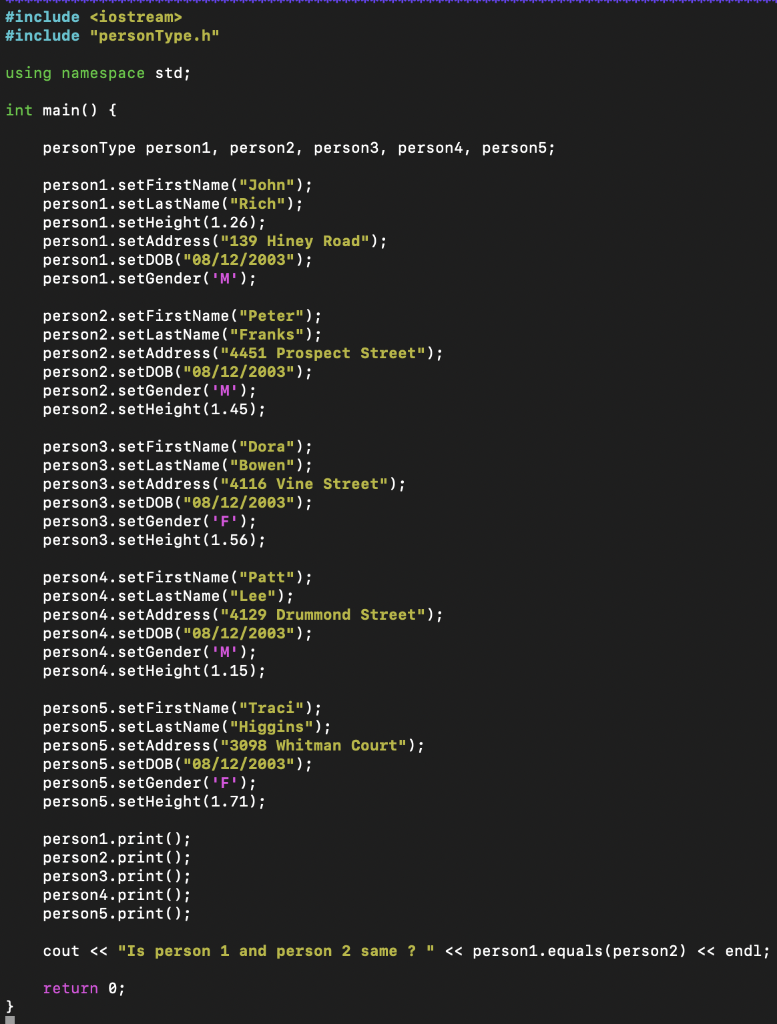 Solved Modify your personType class to include 3 | Chegg.com