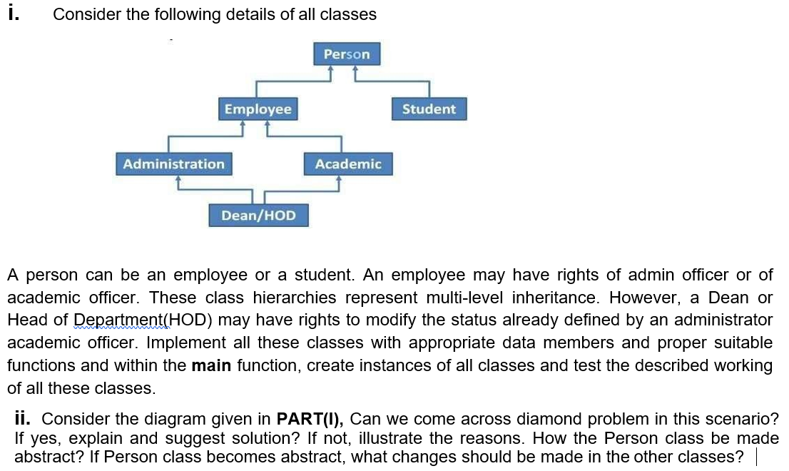 Solved i. Consider the following details of all classes | Chegg.com