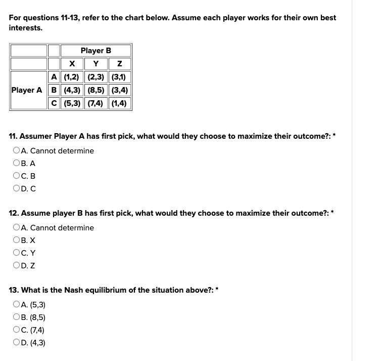 [Solved]: For questions 11-13, refer to the chart below. A