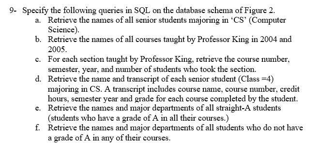 Solved 9. Specify the following queries in SQL on the | Chegg.com