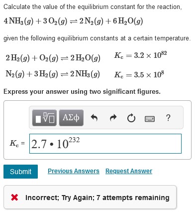 Solved Calculate the value of the equilibrium constant for | Chegg.com