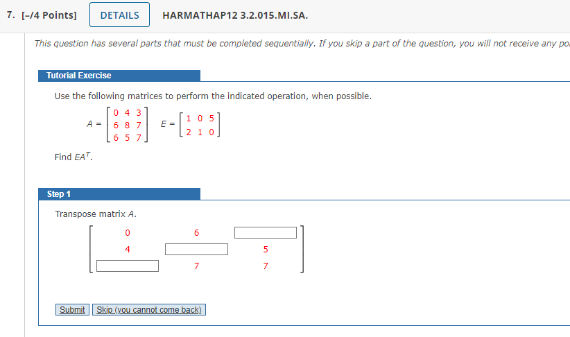 Solved Use the following matrices to perform the indicated | Chegg.com