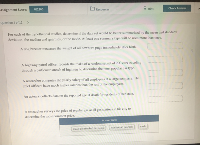 Solved Assignment Score: 0/1200 0 Hint Resources Check | Chegg.com