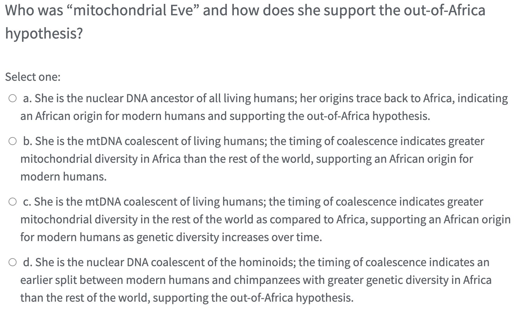 Solved Who was “mitochondrial Eve” and how does she support | Chegg.com