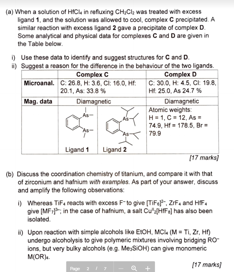 Solved (a) When a solution of HfCl4 in refluxing CH2Cl2 was | Chegg.com