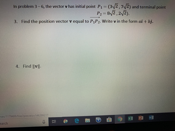 Solved In problem 3-6, the vector v has initial point | Chegg.com