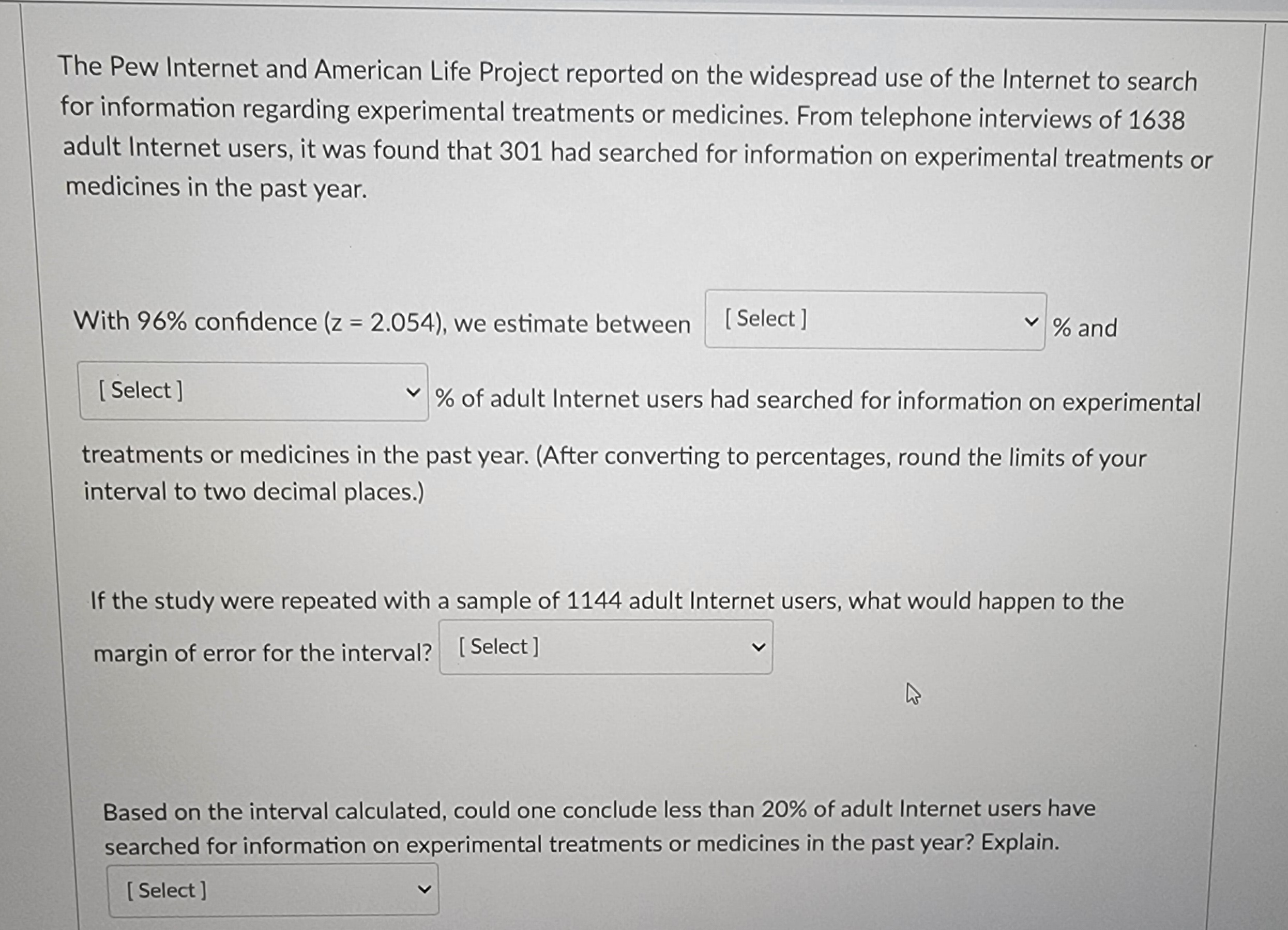 Solved The Pew Internet and American Life Project reported | Chegg.com