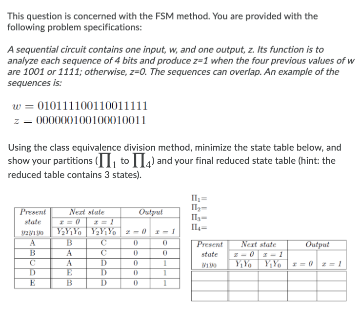 Solved This question is concerned with the FSM method. You | Chegg.com