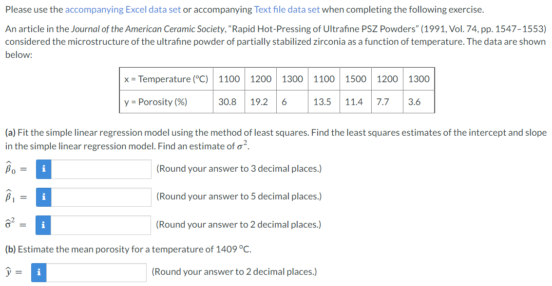 Solved Please use the accompanying Excel data set or | Chegg.com