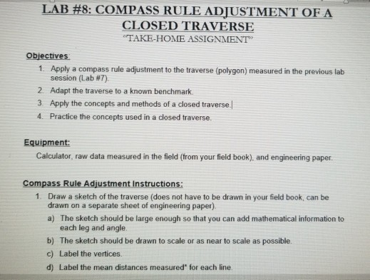 Solved LAB #8: COMPASS RULE ADJUSTMENT OF A CLOSED TRAVERSE | Chegg.com