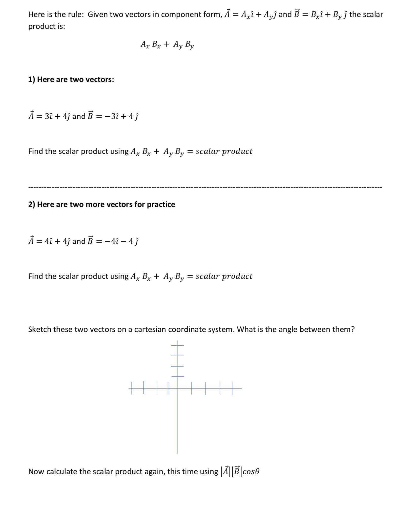 Solved Here is the rule: Given two vectors in component | Chegg.com