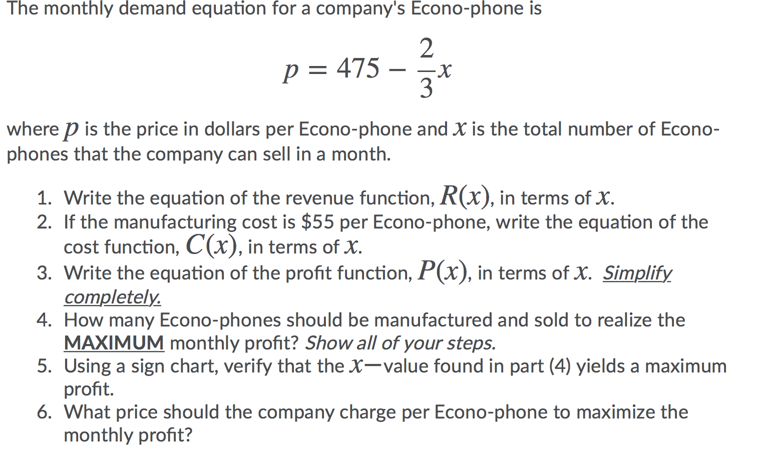 Solved The monthly demand equation for a company's | Chegg.com