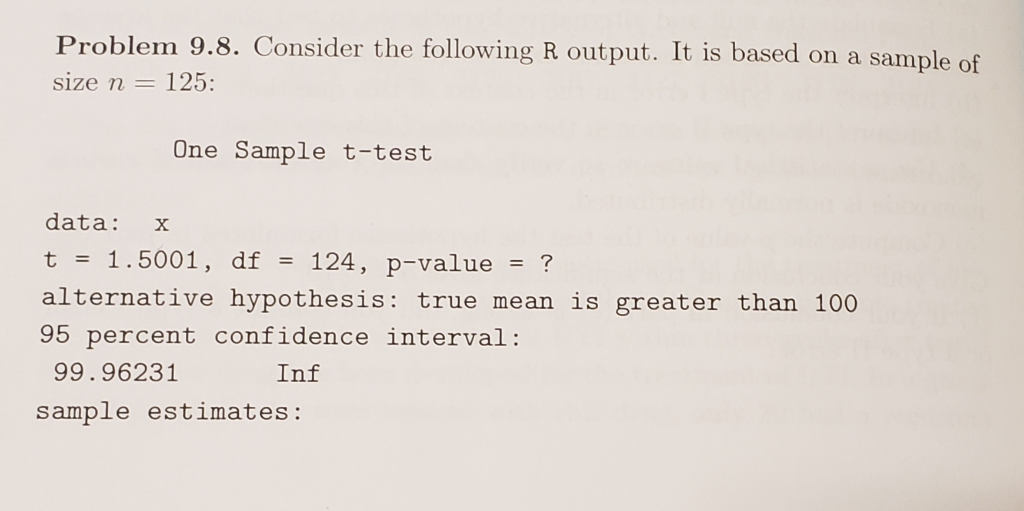 Solved Problem 9.8. Consider the following R output. It is | Chegg.com