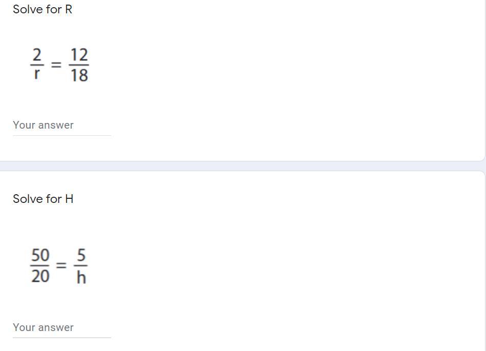 Solved Solve for R } - 2 r 12 18 Your answer Solve for H 50 | Chegg.com
