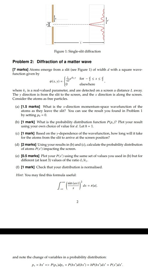 Solved Figure 1: Single-slit diffraction Problem 2: | Chegg.com