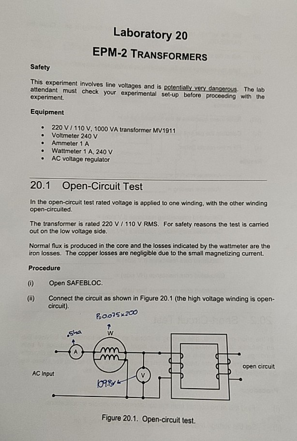 Solved Laboratory 20 EPM-2 TRANSFORMERS Safety This | Chegg.com