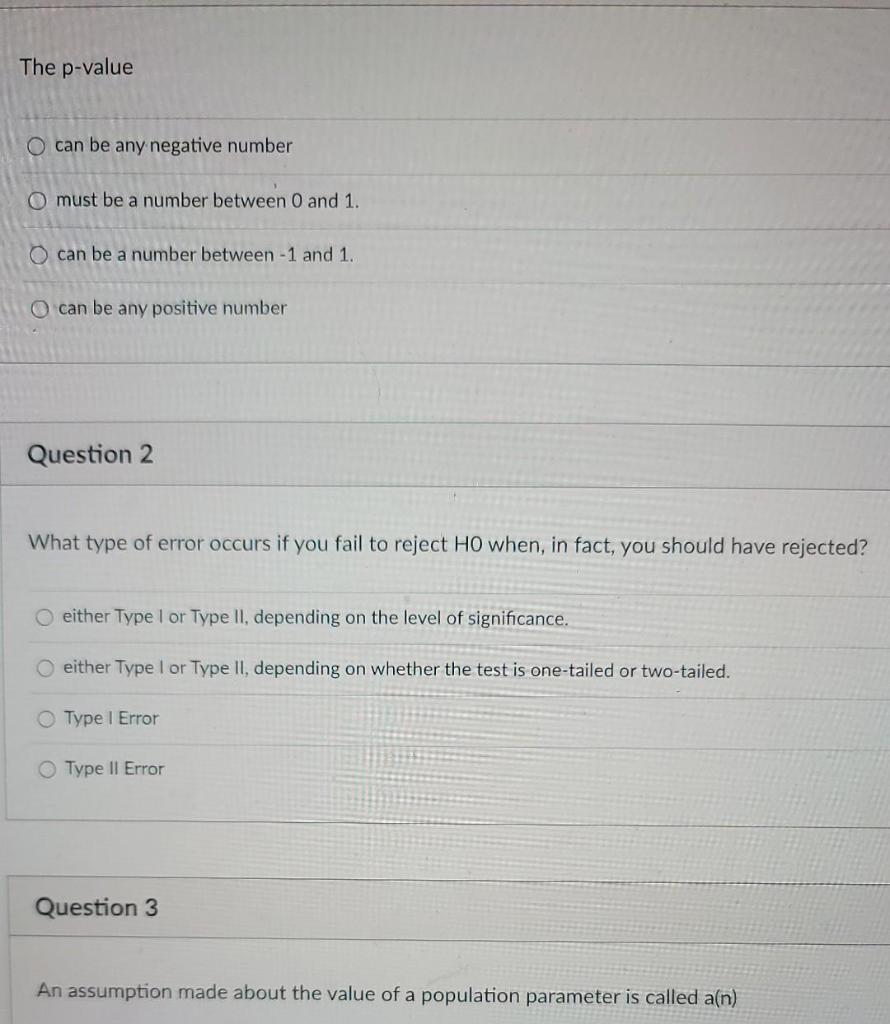Solved The p-value O can be any negative number O must be a | Chegg.com