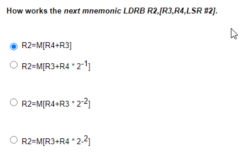Solved How works the next mnemonic LDRB R2,[R3, R4,LSR #2]. | Chegg.com
