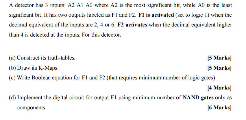Solved A detector has 3 inputs: A2 A1 A0 where A2 is the | Chegg.com