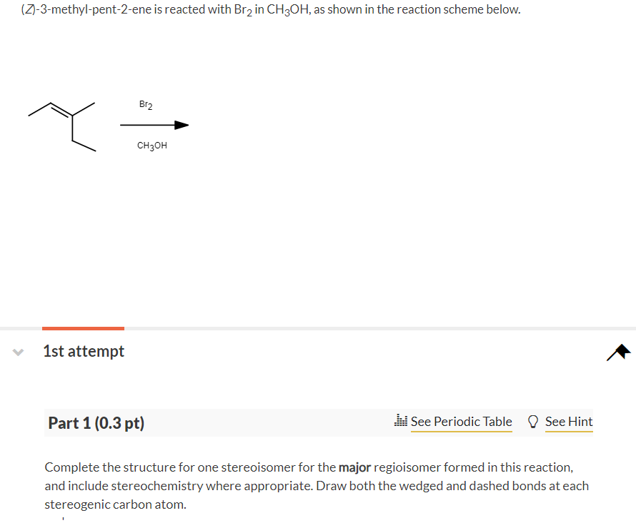 Solved (Z)-3-methyl-pent-2-ene is reacted with Br2 in CH3OH, | Chegg.com