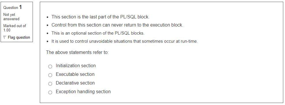 Solved - This section is the last part of the PL/SQL block. | Chegg.com