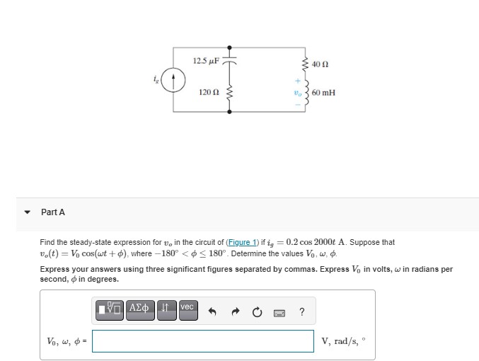 Solved Part AFind the steady-state expression for vo ﻿in the | Chegg.com