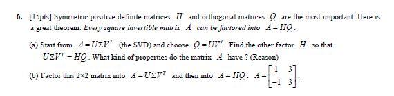 Solved 6. [15pts] Symmetric positive definite matrices H and | Chegg.com