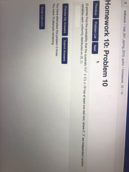 Solved 19 quinn/homework 10/10 Homework 10: Problem 10 3 | Chegg.com