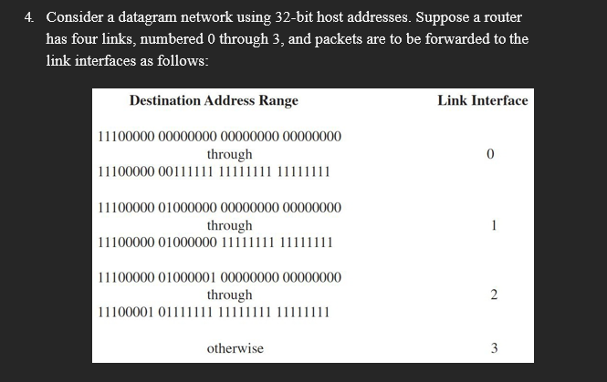 Solved 4. Consider a datagram network using 32-bit host | Chegg.com