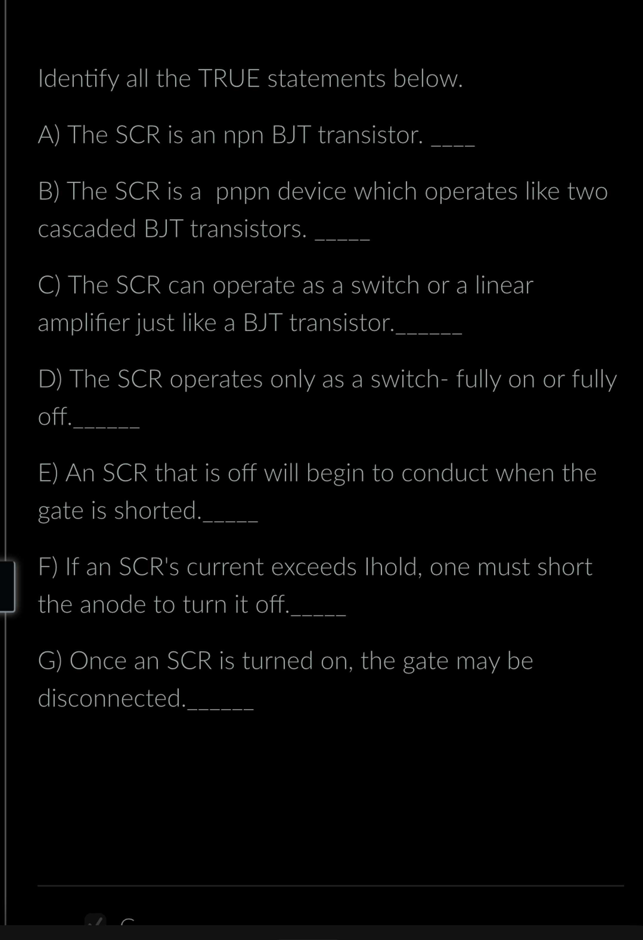 Solved Identify all the TRUE statements below.A) ﻿The SCR is | Chegg.com