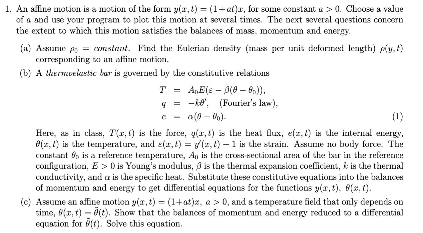 9 1. An affine motion is a motion of the form y(x, t) | Chegg.com