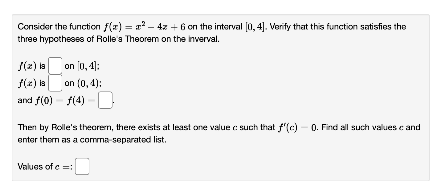 Solved Consider the function f(x)=x2−4x+6 on the interval | Chegg.com