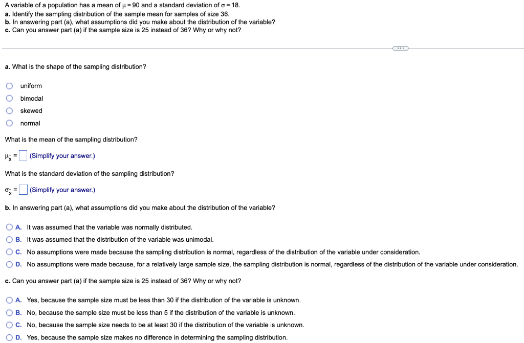 Solved A variable of a population has a mean of μ=90 and a | Chegg.com