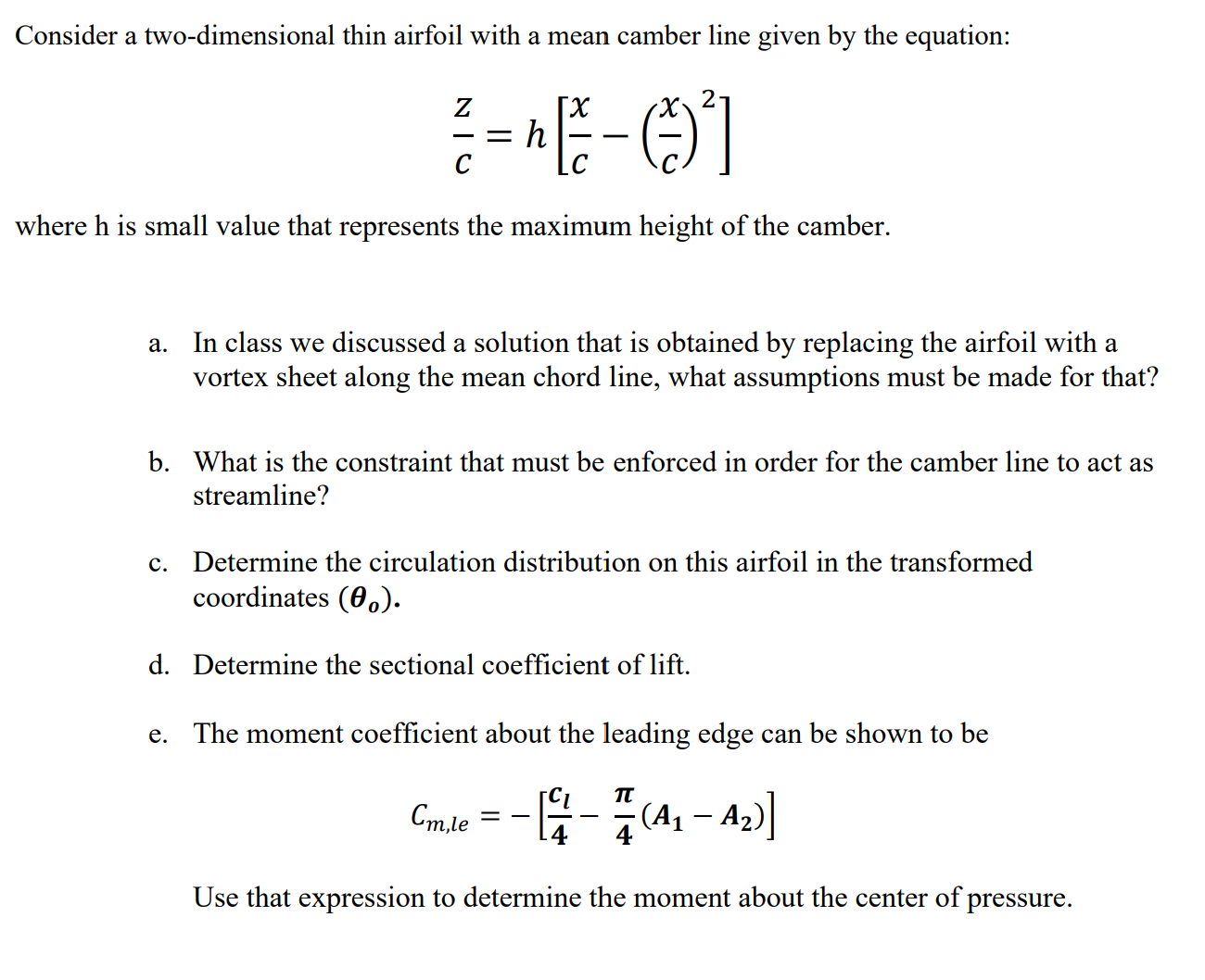 Solved Consider a two-dimensional thin airfoil with a mean | Chegg.com