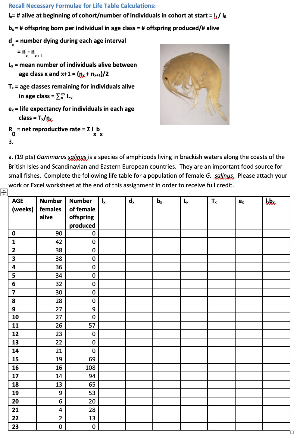 Recall Necessary Formulae for Life Table | Chegg.com