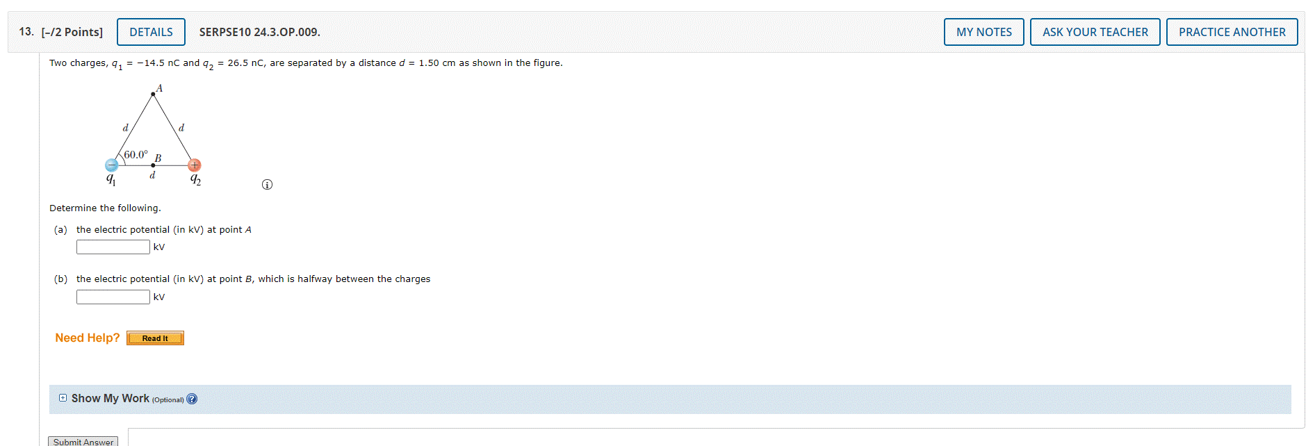 Solved I need help on my electrostatics homework for physics | Chegg.com