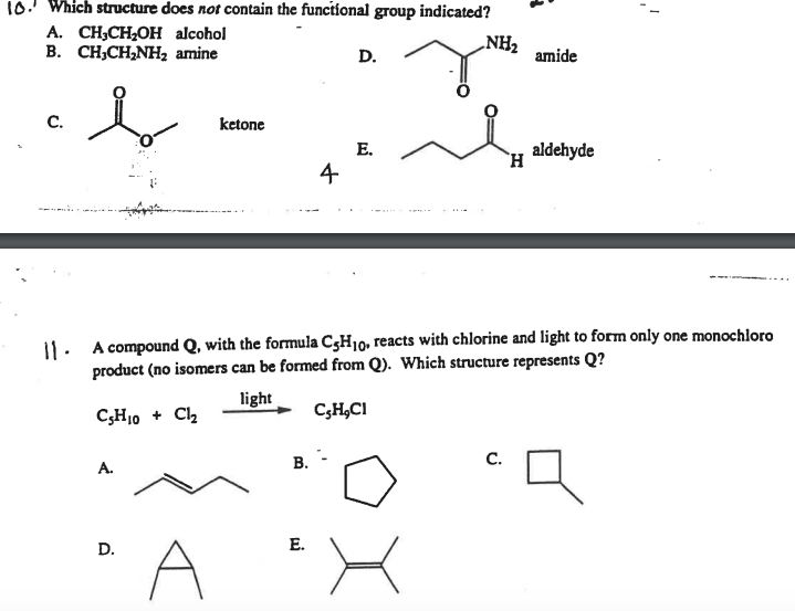 Solved 10. Which structure does not contain the functional | Chegg.com