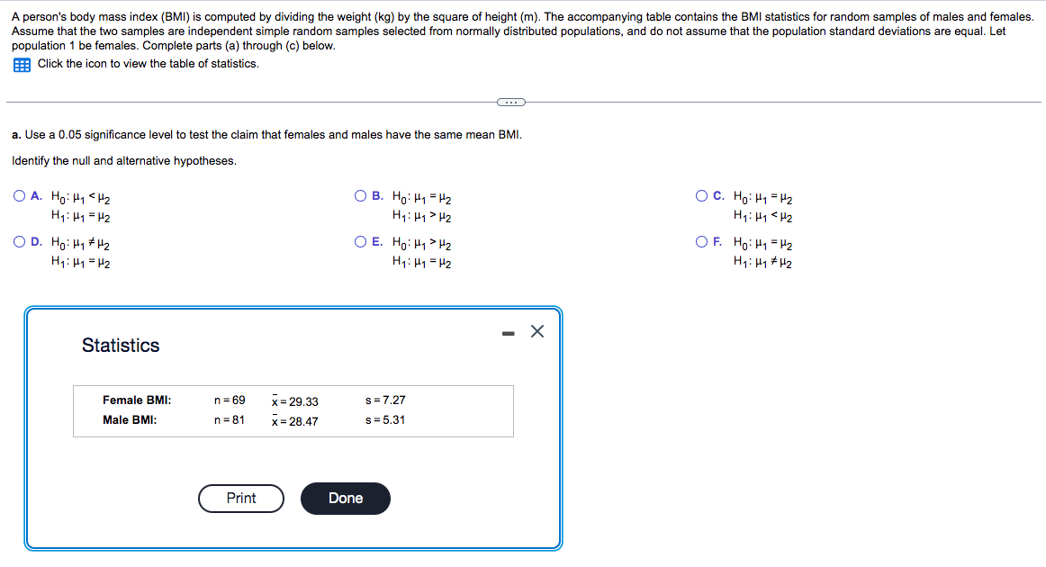 Solved A person's body mass index (BMI) is computed by | Chegg.com