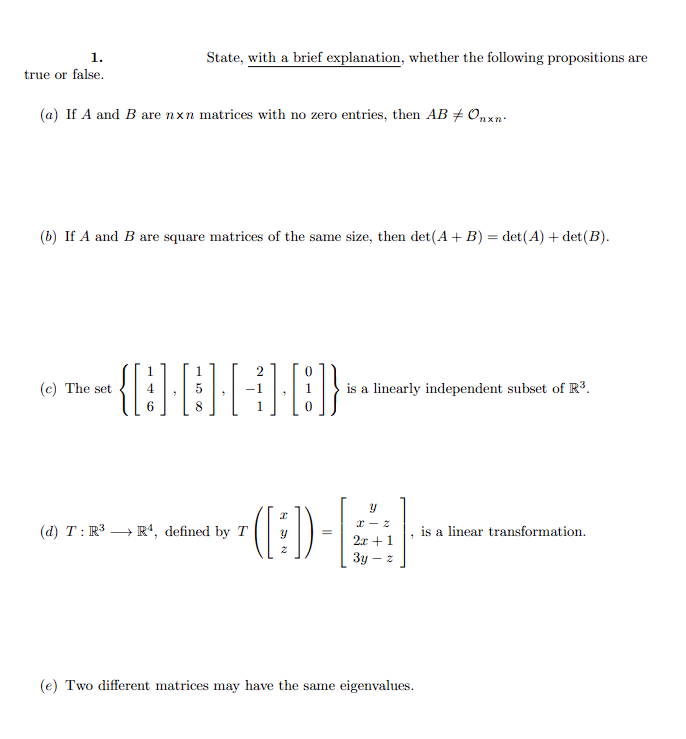 Solved This is a homework problem for my linear algebra | Chegg.com