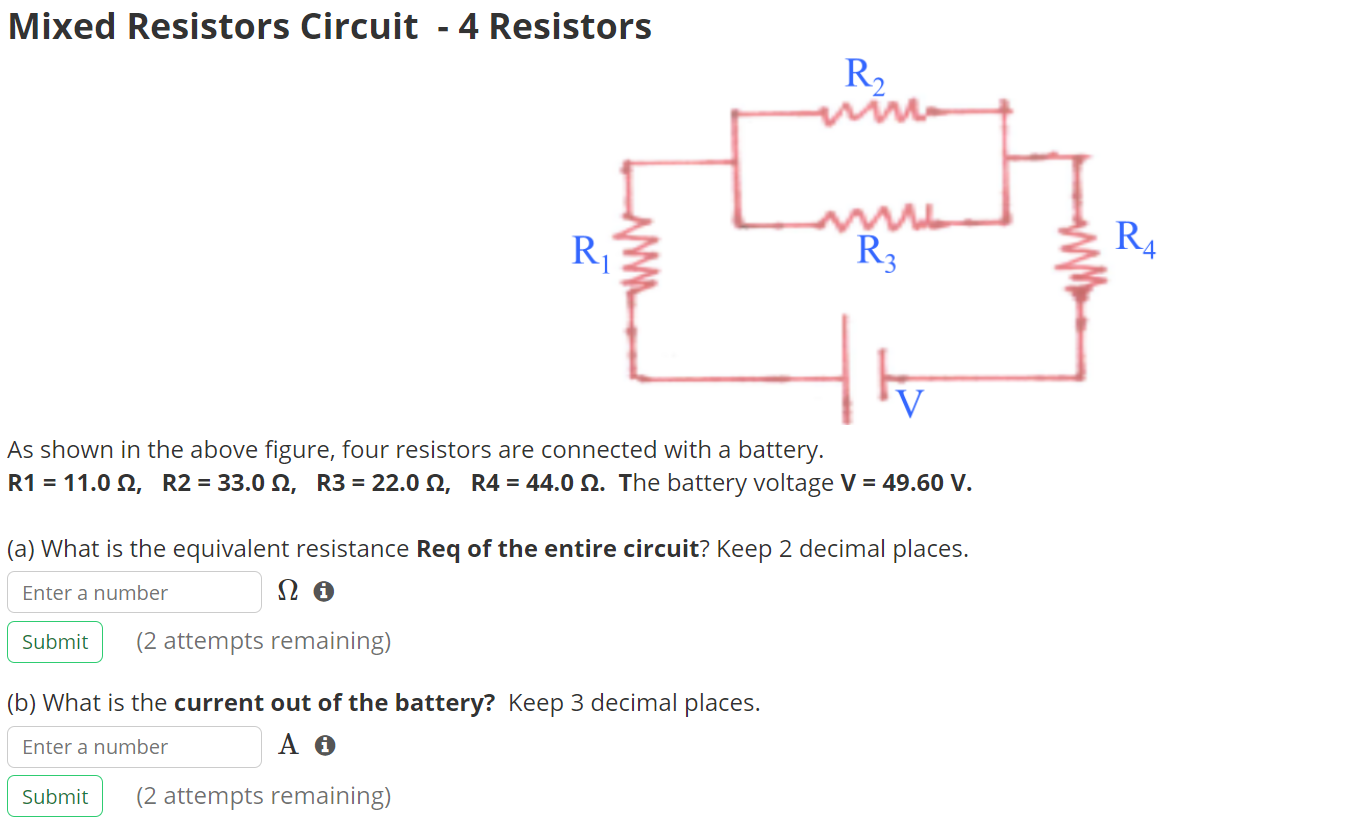 Solved Mixed Resistors Circuit - 4 Resistors R R RA R3 ww V | Chegg.com