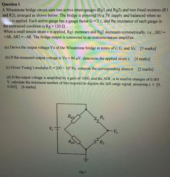 Solved Question 1A Wheatstone bridge circuit uses two active | Chegg.com