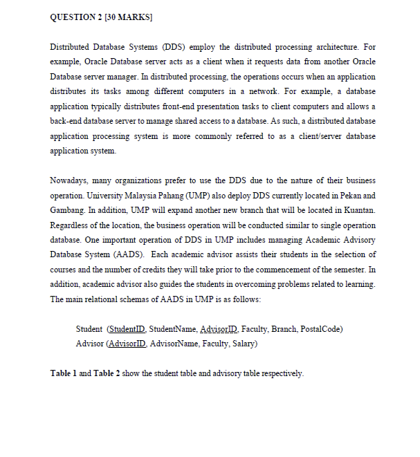 Solved QUESTION 2 [30 MARKS] Distributed Database Systems | Chegg.com