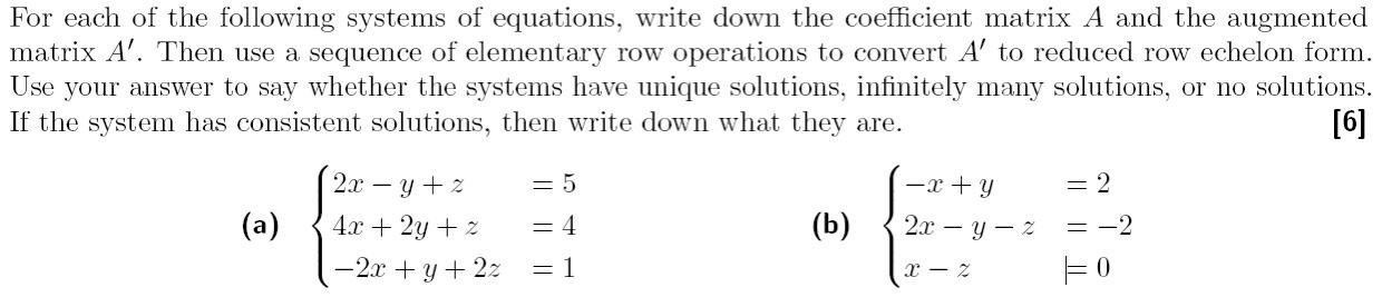 Solved For each of the following systems of equations, write | Chegg.com
