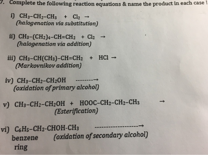 Solved Completr the following reaction equations & name the | Chegg.com
