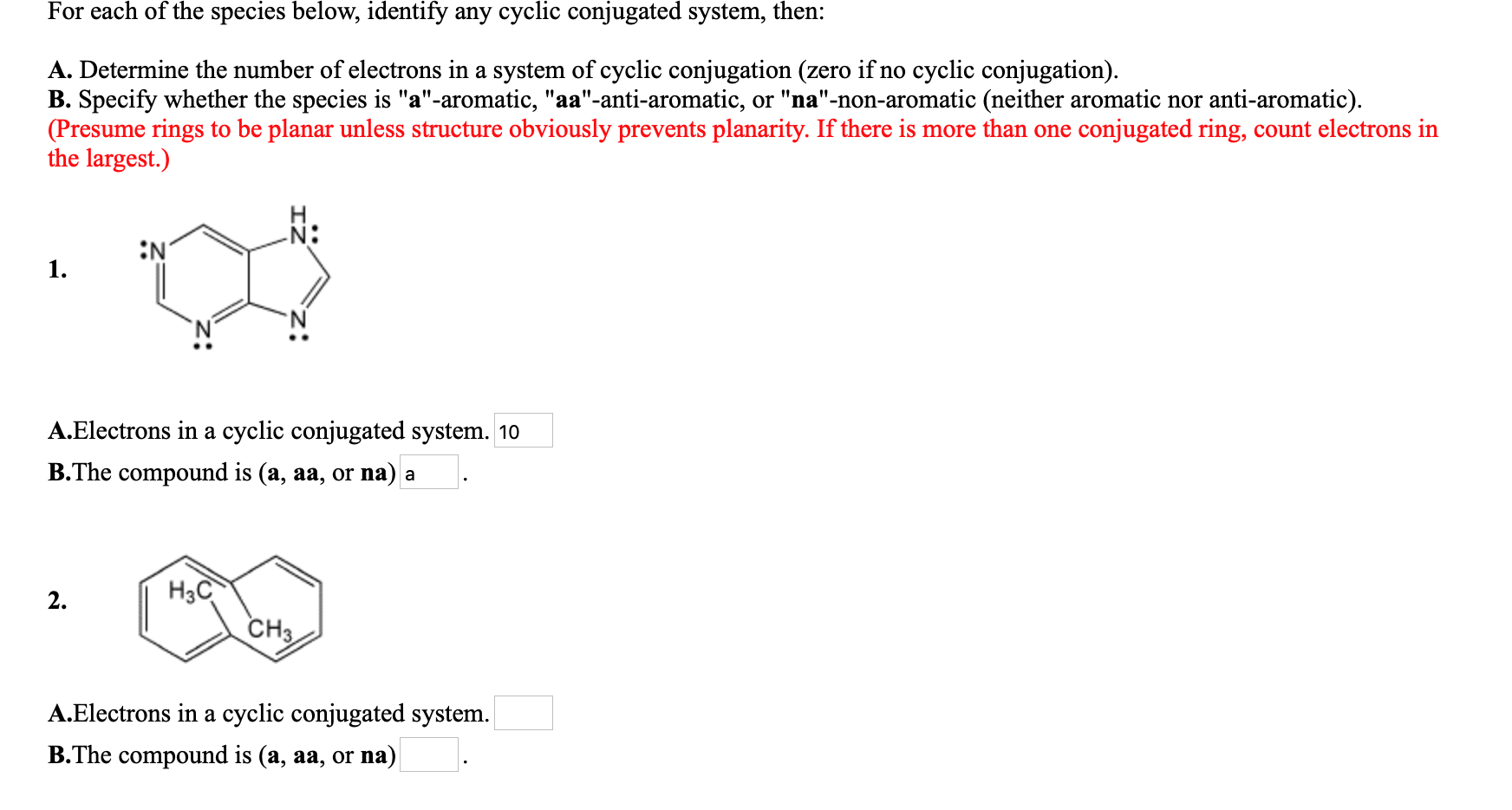 Solved For each of the species below, identify any cyclic | Chegg.com